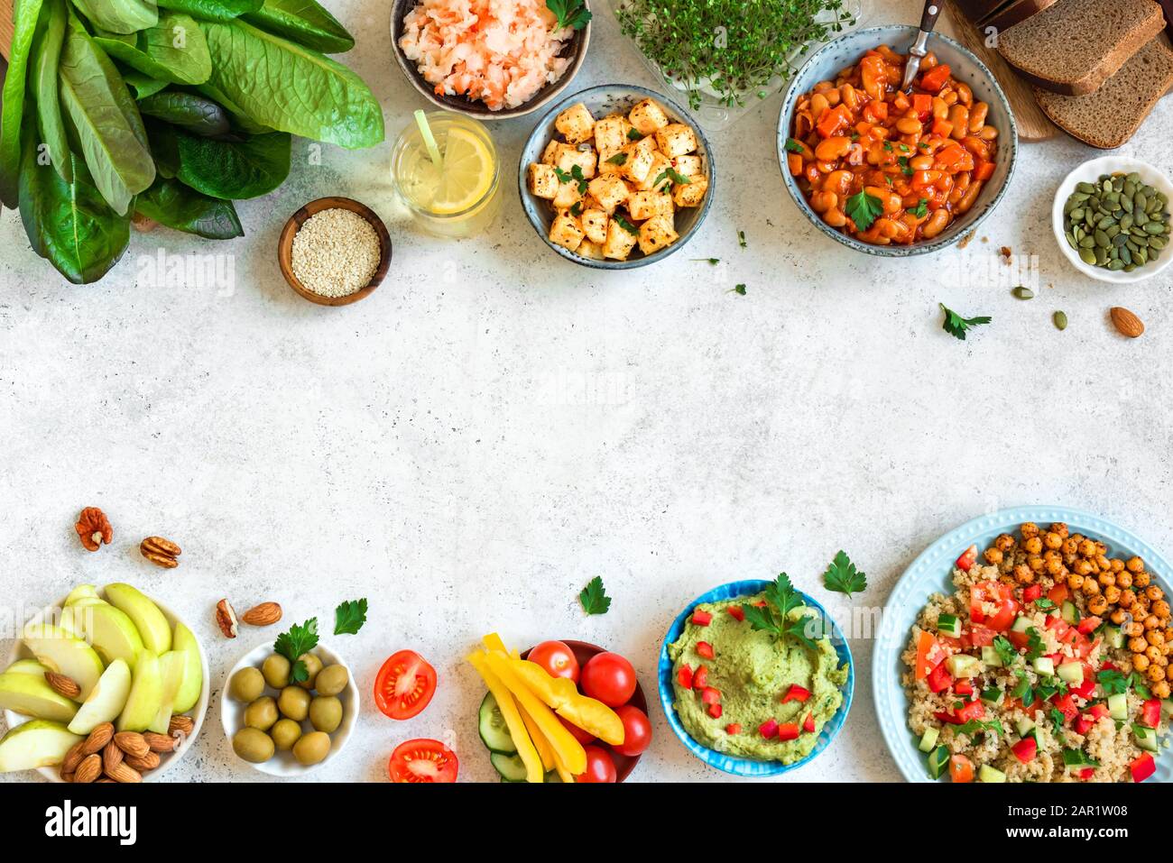 Vegan dinner table, set of healthy vegan vegetarian dishes for lunch ...