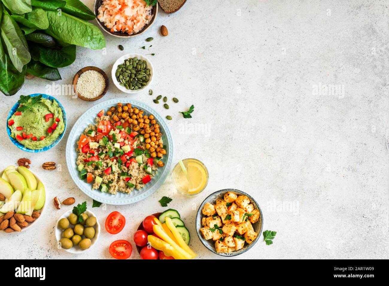 Vegan dinner table, set of healthy vegan vegetarian dishes for lunch ...