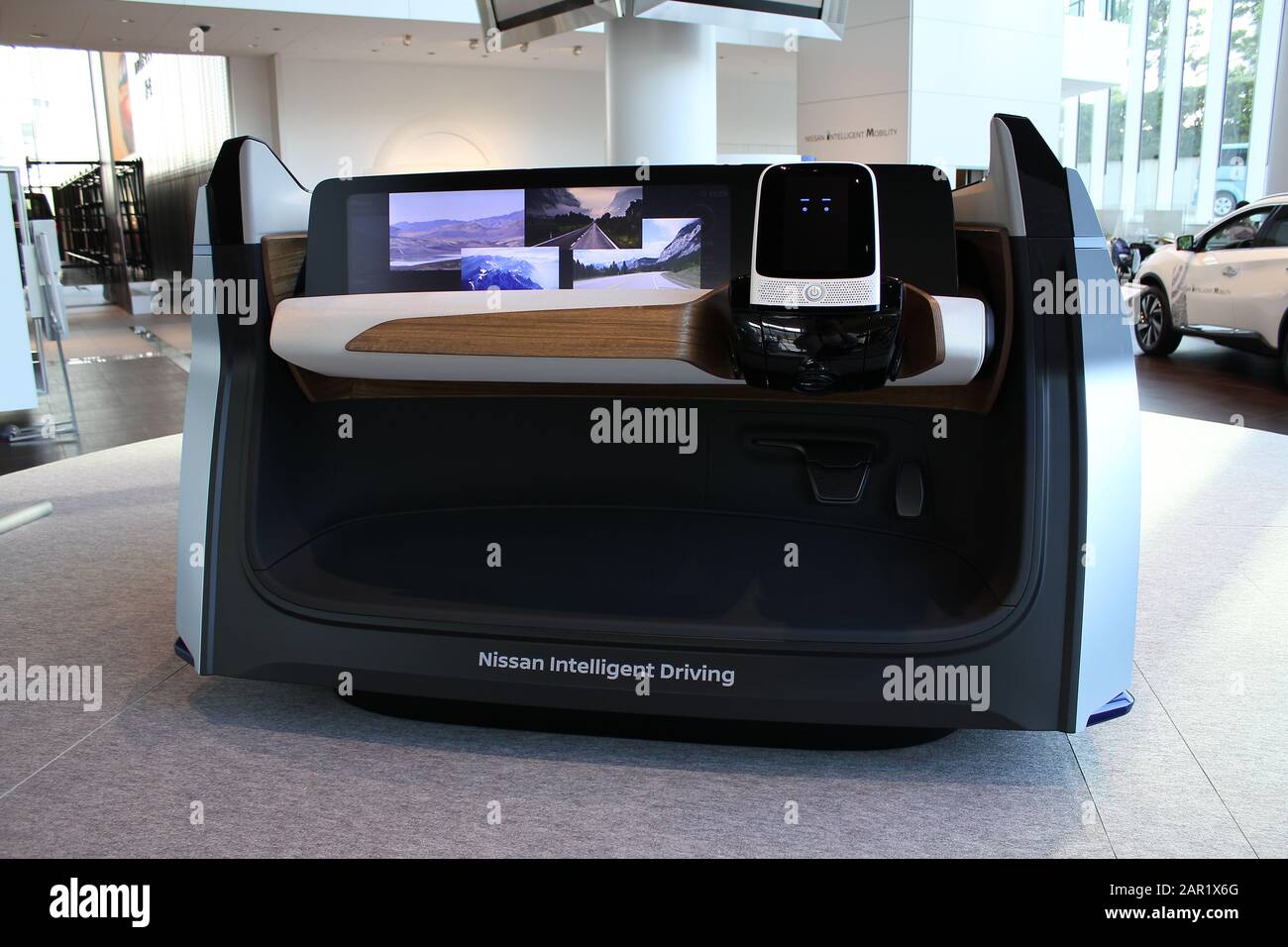 Nissan Global Headquarters Gallery display Stock Photo - Alamy