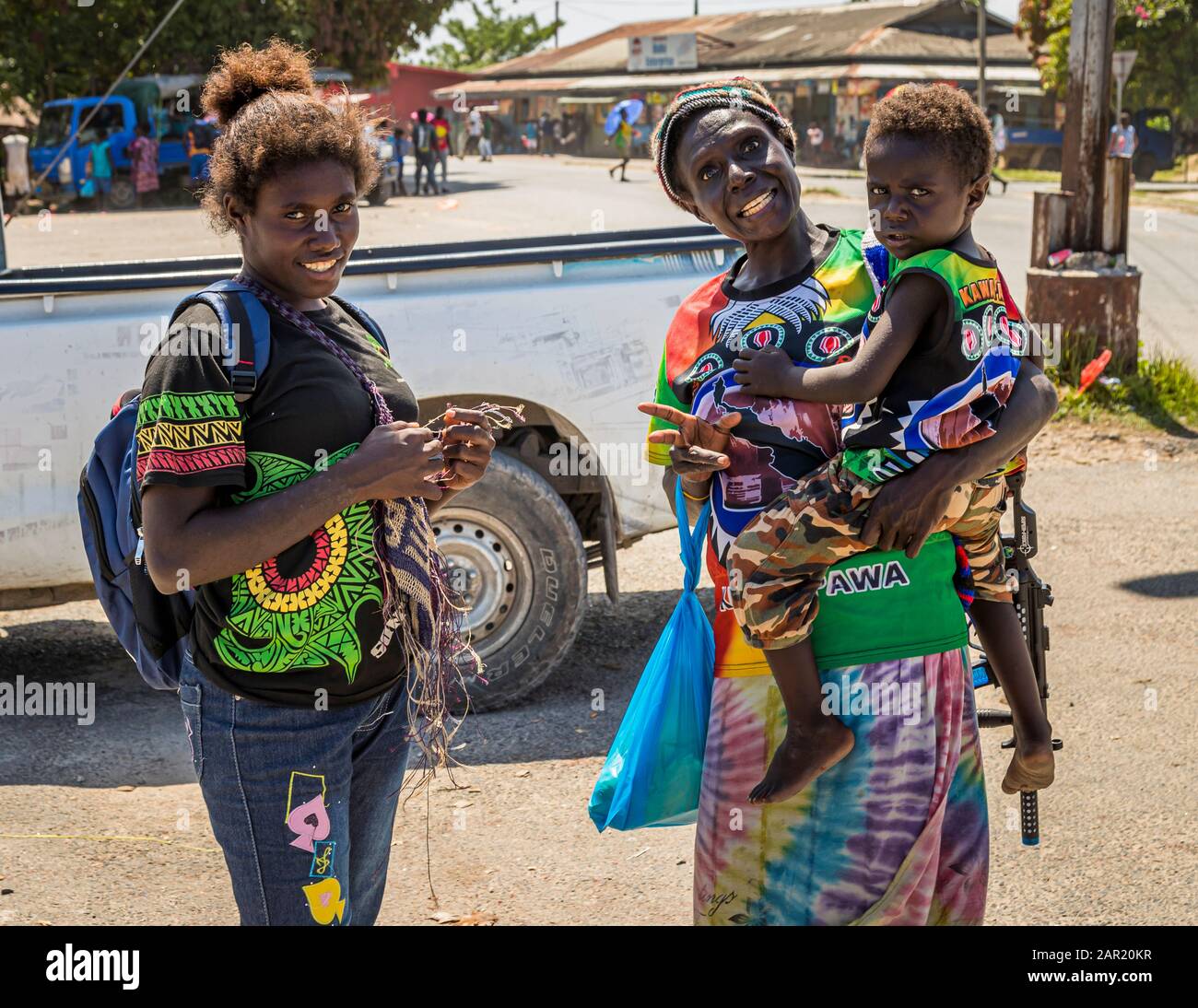 Mothers with their children on the Pacific island of Bougainville ...