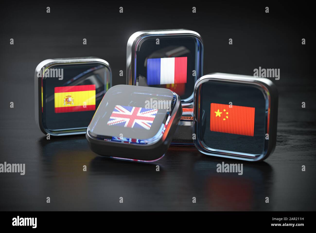 Foreign languages learning or translation concept. Icon boxes with ...