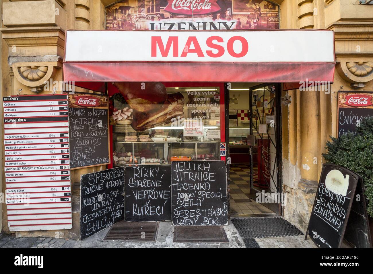 PRAGUE, CZECHIA - OCTOBER 31, 2019: Typical Czech butcher shop in ...