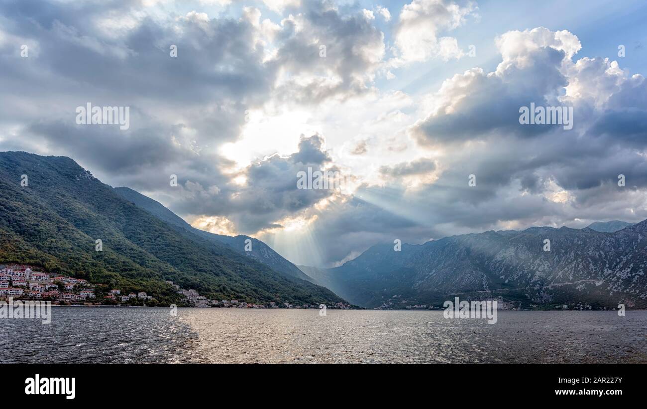 Amazing view of the mountains and the sea in the Bay of Kotor Stock ...