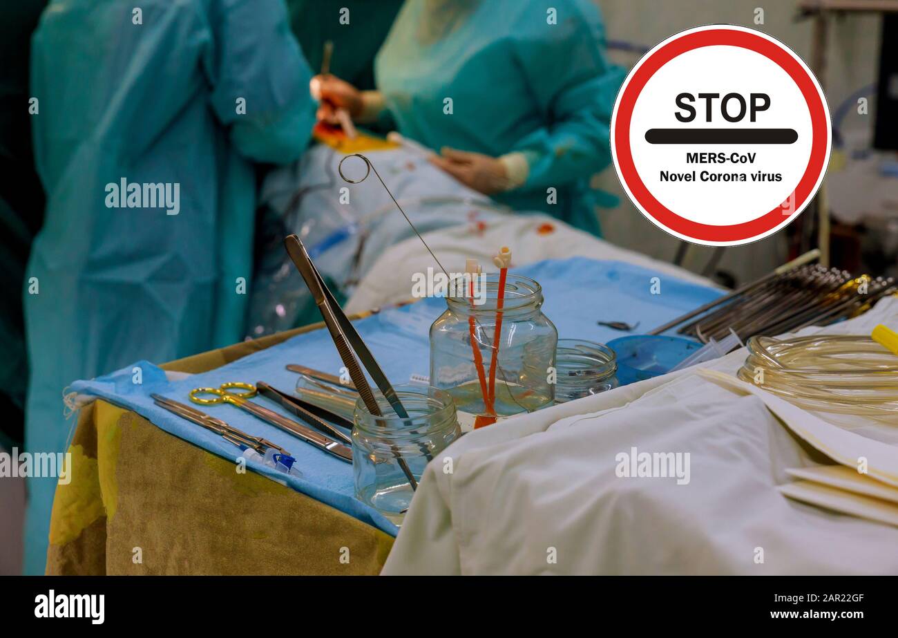 MERS-CoV Coronavirus chinese infection surgical instruments on table ...