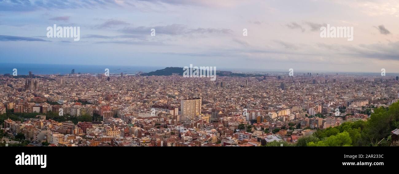 BARCELONA, SPAIN - Aug 29, 2018: View of Barcelona city and coastline ...