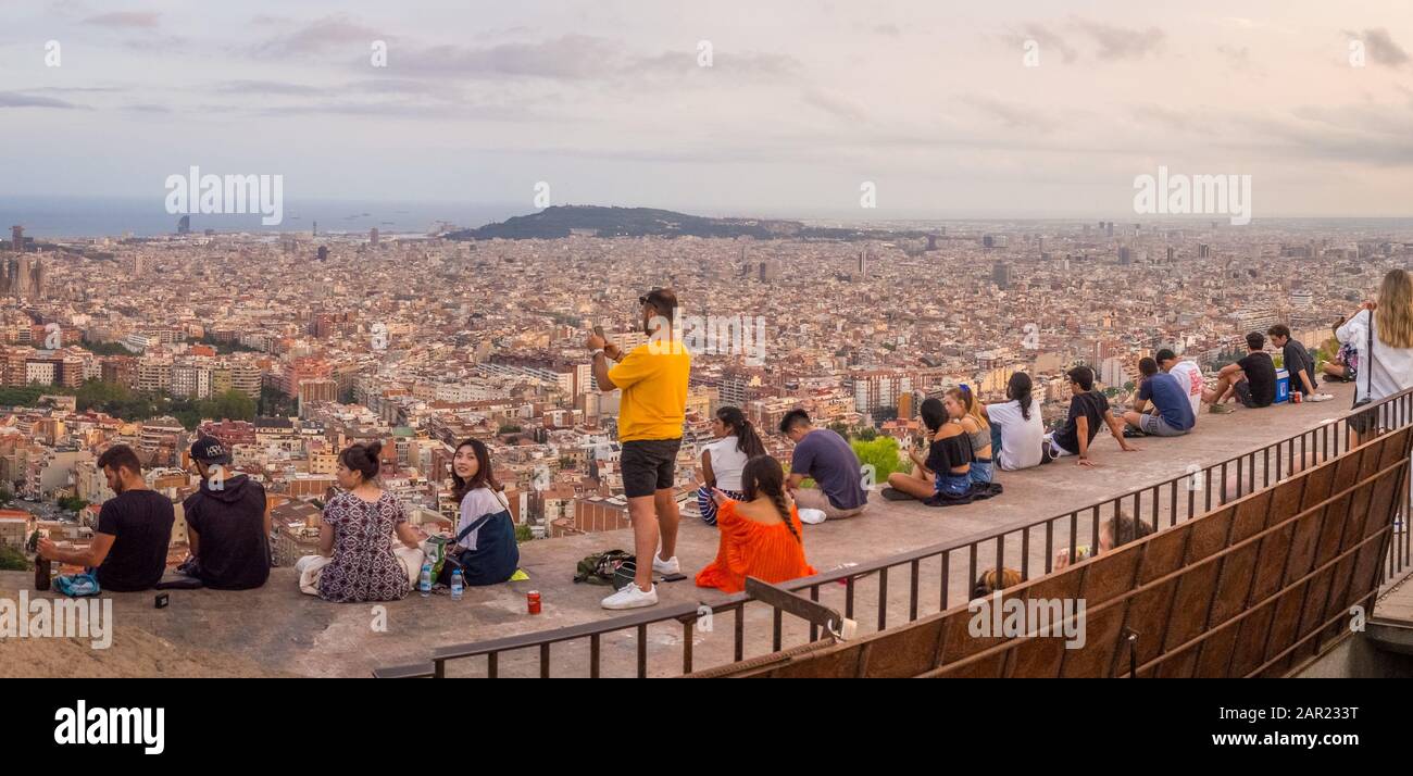BARCELONA, SPAIN - Aug 29, 2018: View of Barcelona city and coastline ...
