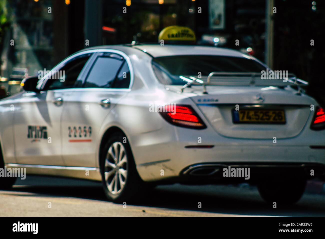 Tel Aviv Israel January 23, 2020 View of traditional Israeli taxi ...