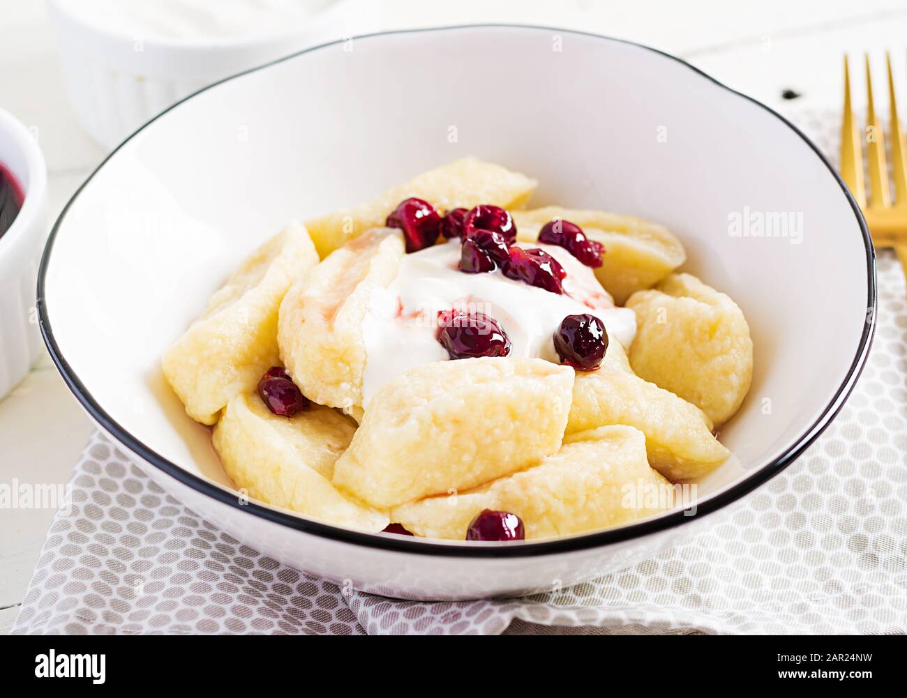 Traditional ukrainian / russian cottage cheese lazy dumplings served ...