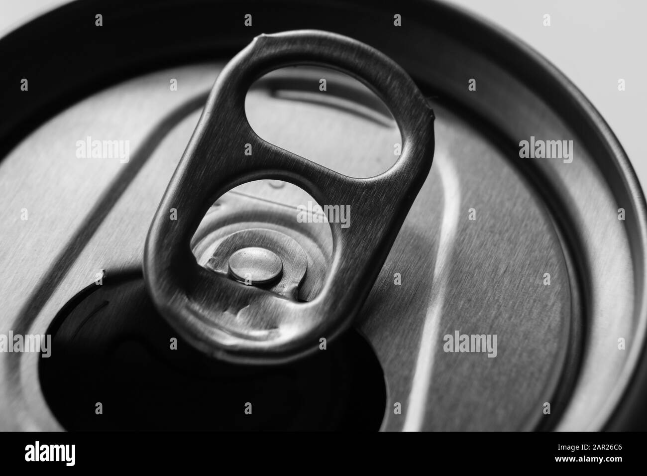 Closeup high angle shot of a metal soda can with a white background ...