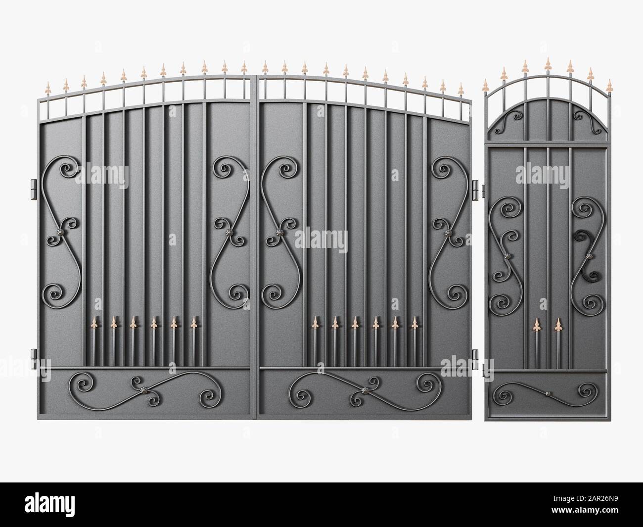 Black metal gates on a white background 3d rendering Stock Photo - Alamy