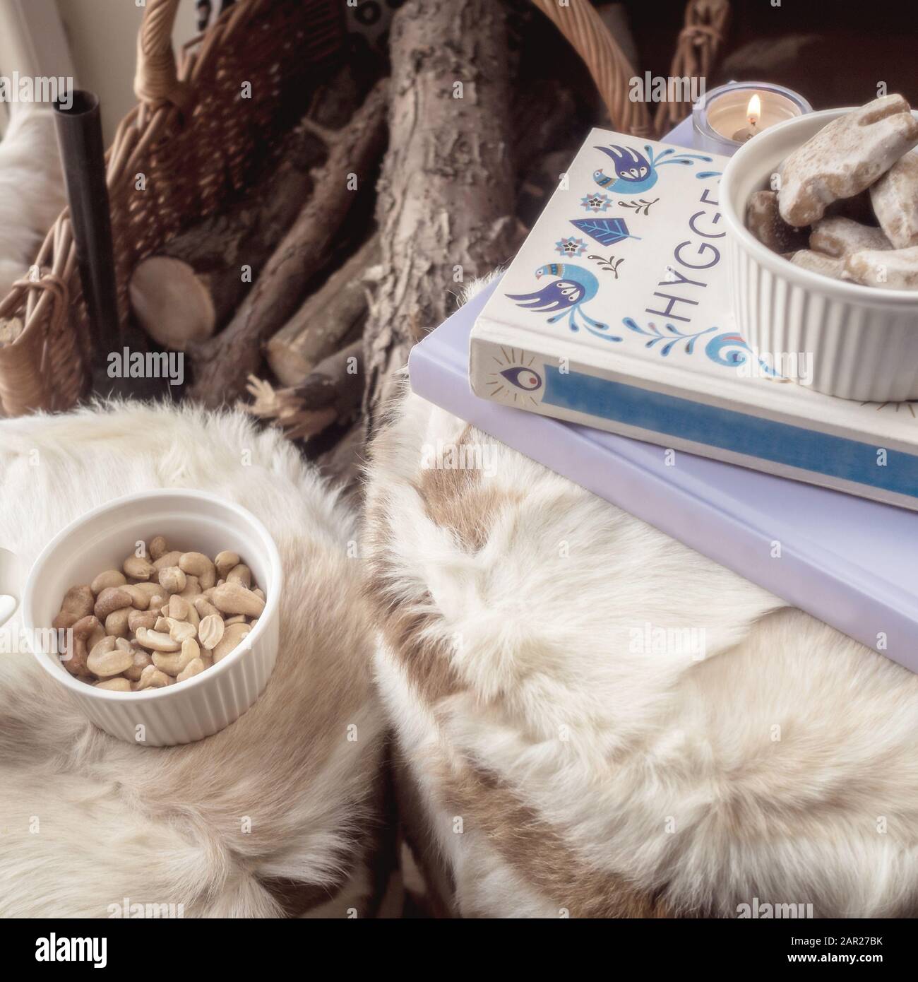 cozy home concept, danish hygge style and their art of happy life, mood ...