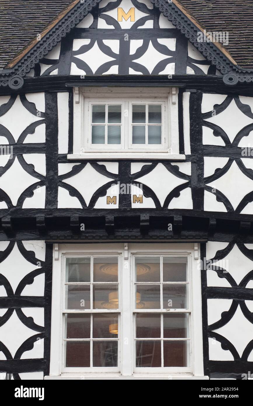 Tudor, timber framed black and white medieval houses in the town of ...