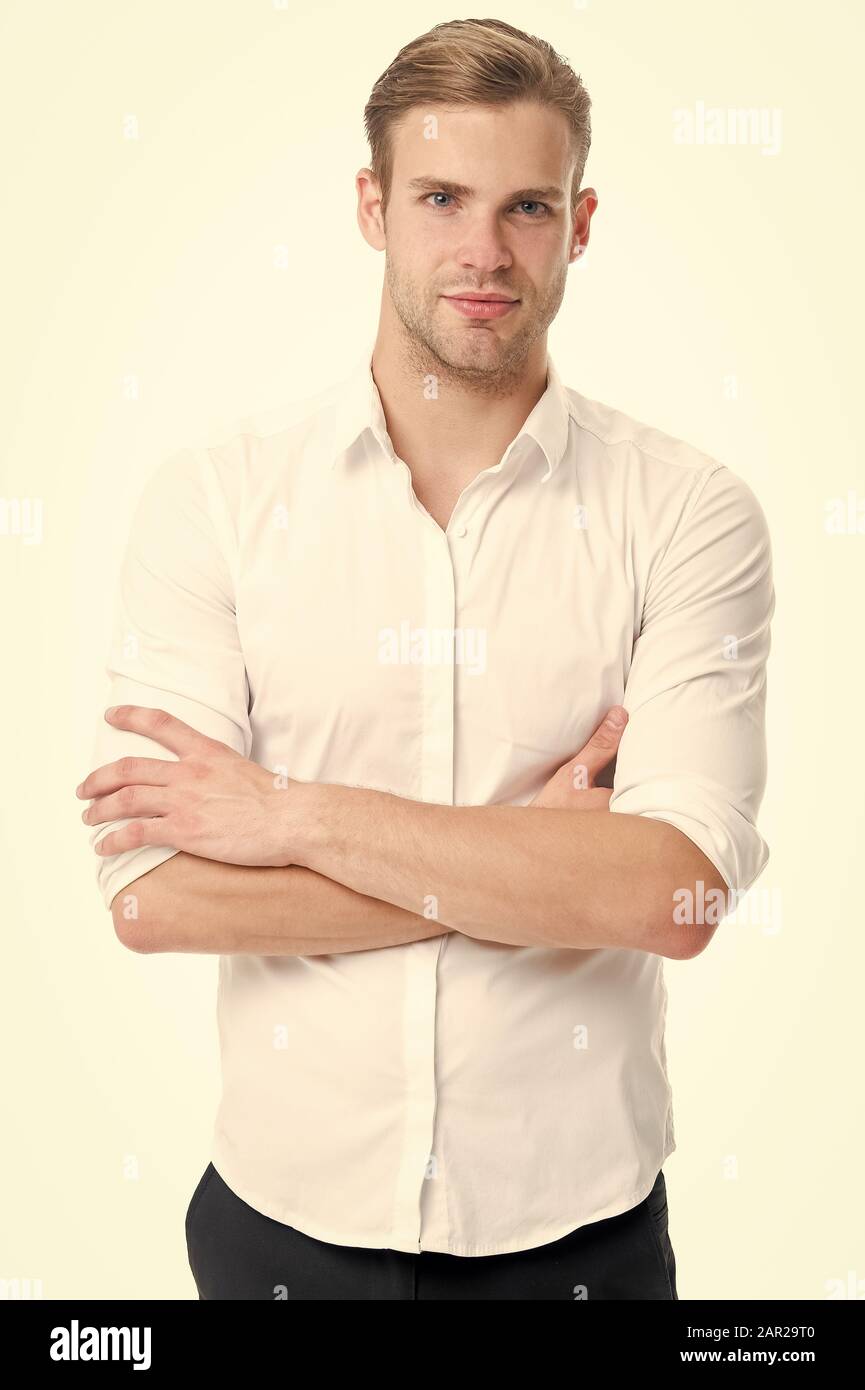 Menswear formal style. Guy handsome office worker. Working formal dress ...