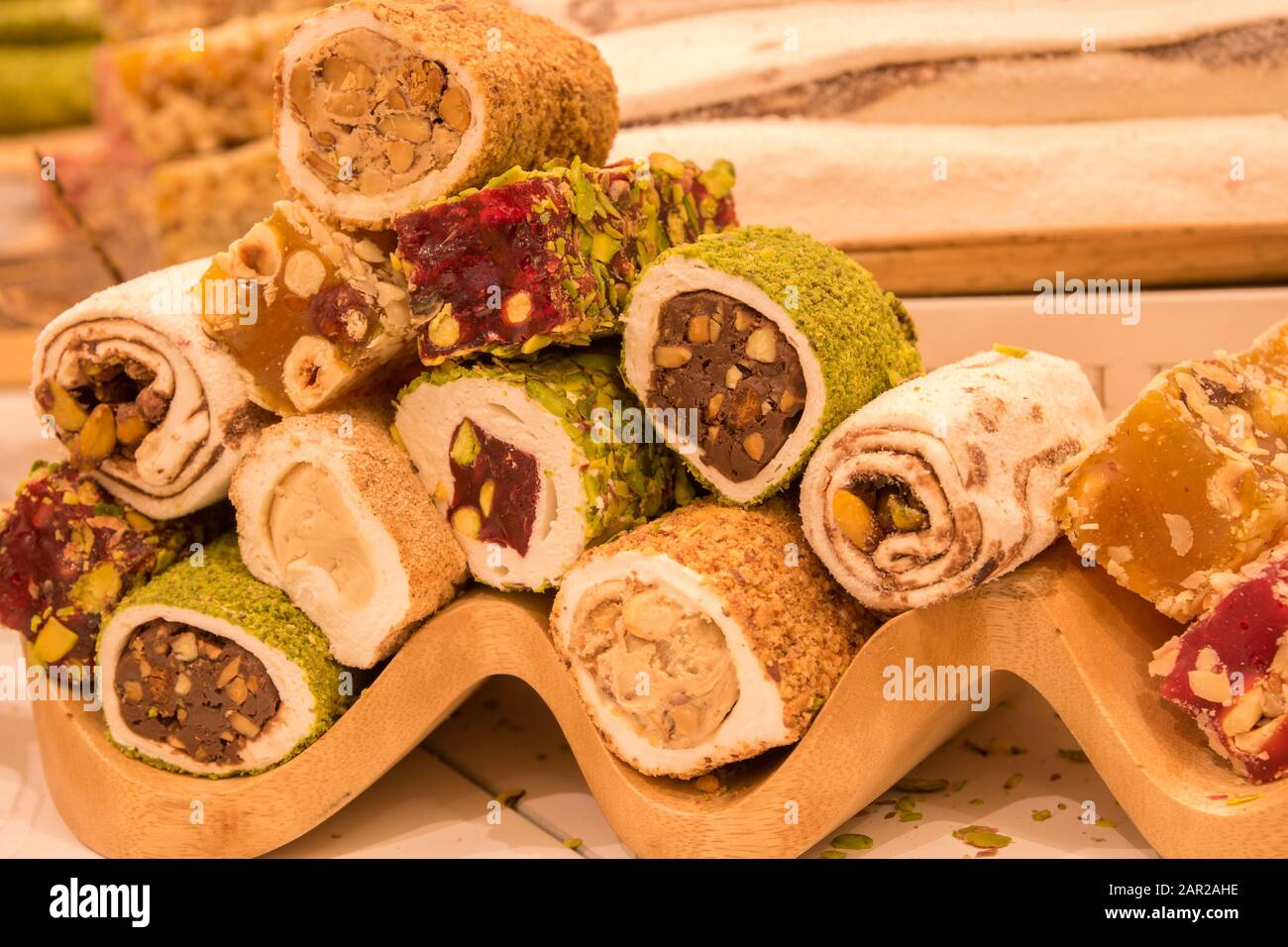 a delicious and tasty arabic sweets on tables Stock Photo - Alamy