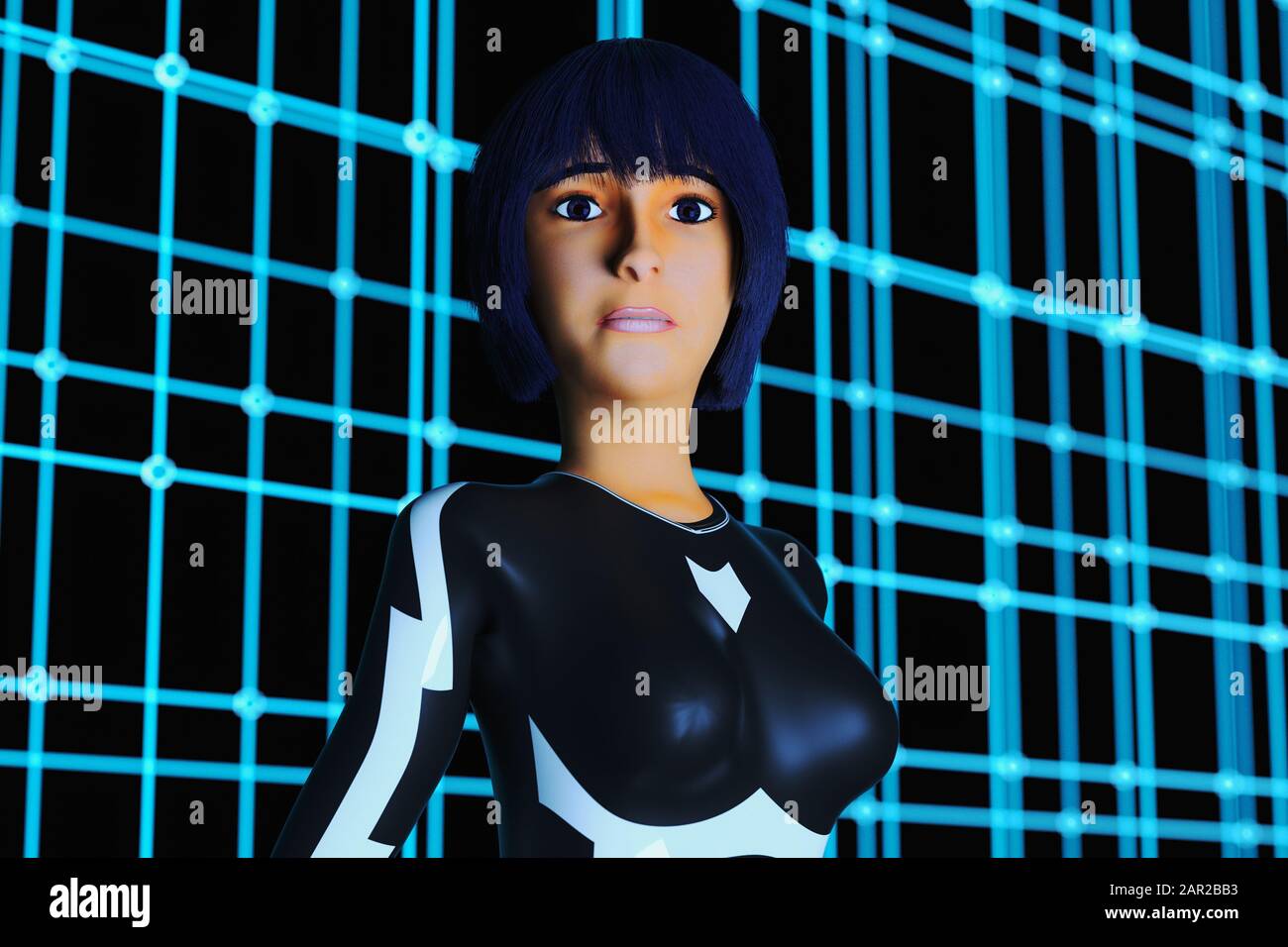 a futuristic woman on a grid (3d rendering Stock Photo - Alamy
