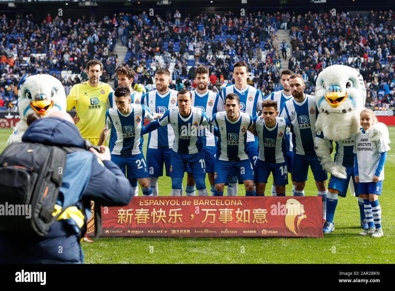 BARCELONA, SPAIN - JANUARY 24:.The RCD Espanyol team line up for a ...