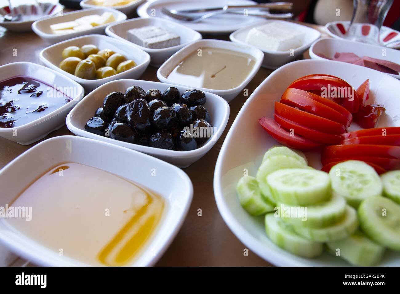 A typical Turkish breakfast consists of cheese (beyaz peynir, kaşar etc ...
