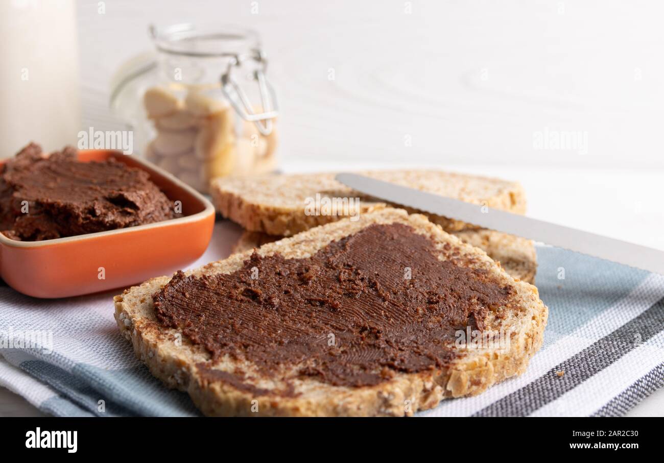 Vegan chocolate spread made of organic almond butter and organic cacao ...