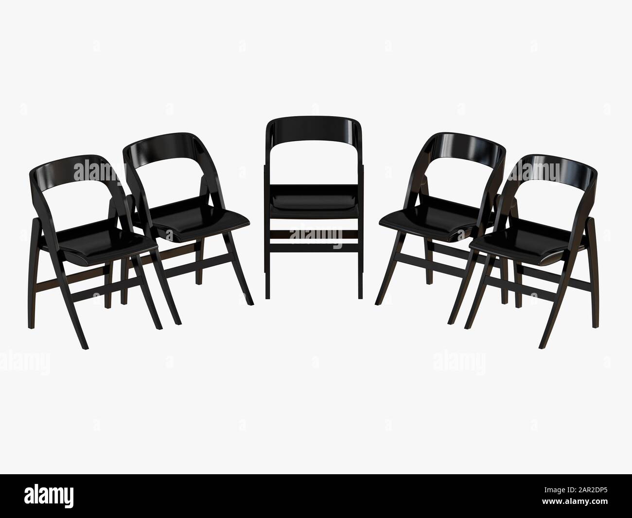Five black folding chair 3d rendering Stock Photo - Alamy