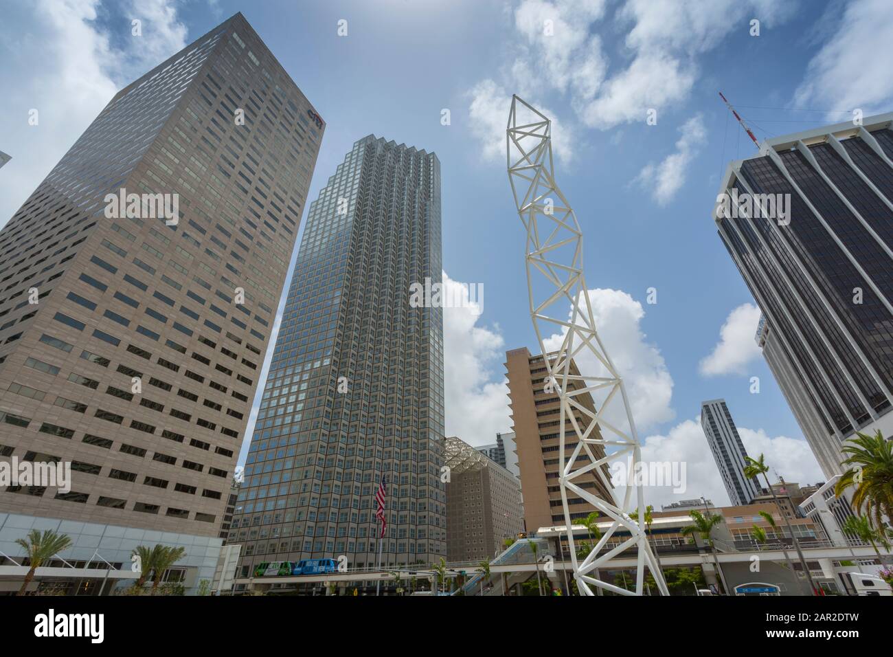 Skyscraper buildings surround Bayfront Park in Downtown Miami, Miami ...