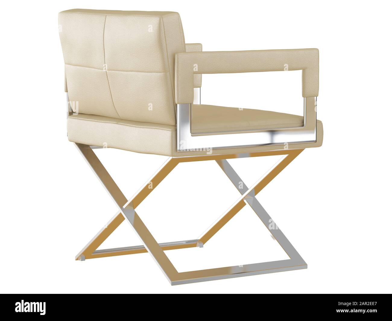 Beige chair with iron legs back view on a white background 3d rendering ...