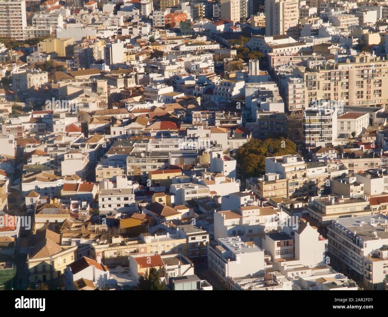Aerial view of Faro at the Algarve coast in Portugal seen on a flight to Faro airport Stock ...