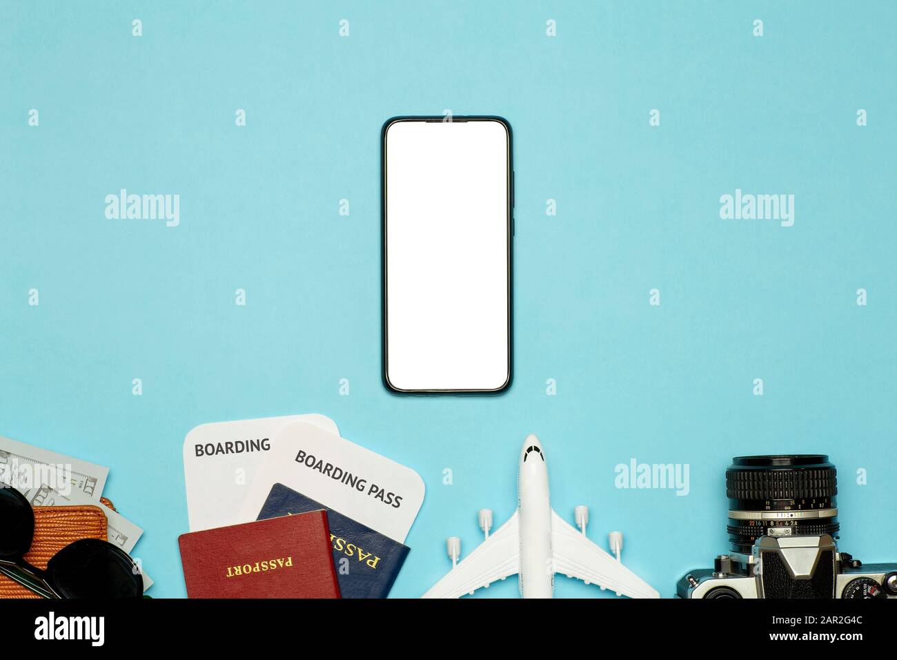 Travel apps for smartphone concept. Smartphone with blank screen on ...
