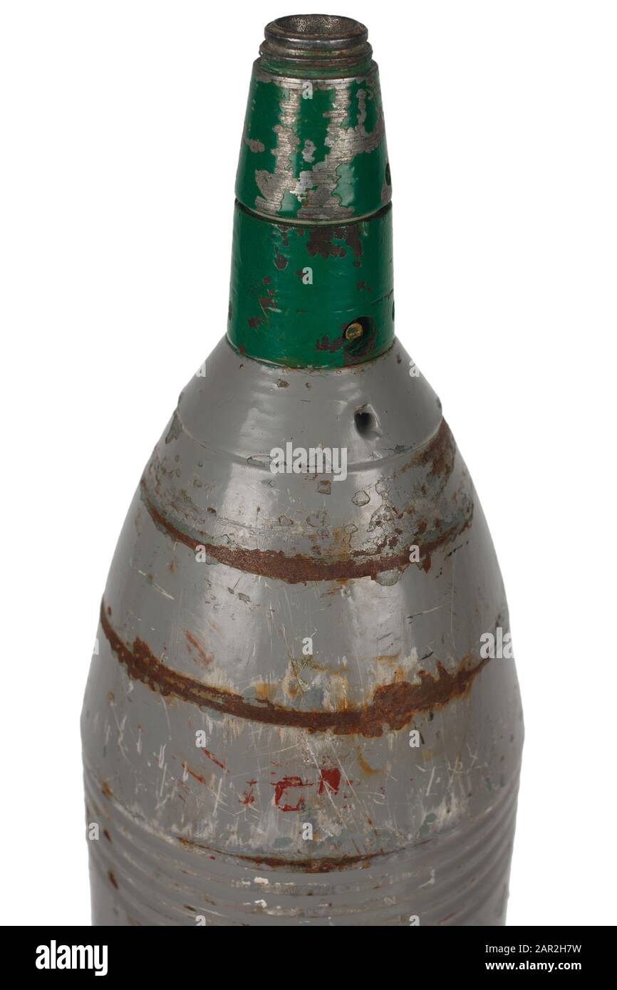 Soviet army 120 mm mortar shell type 1938 year isolated on white ...