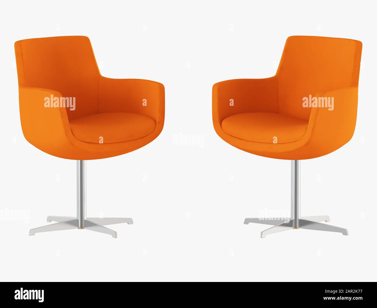 Two orange chair with iron legs front view 3d rendering Stock Photo - Alamy