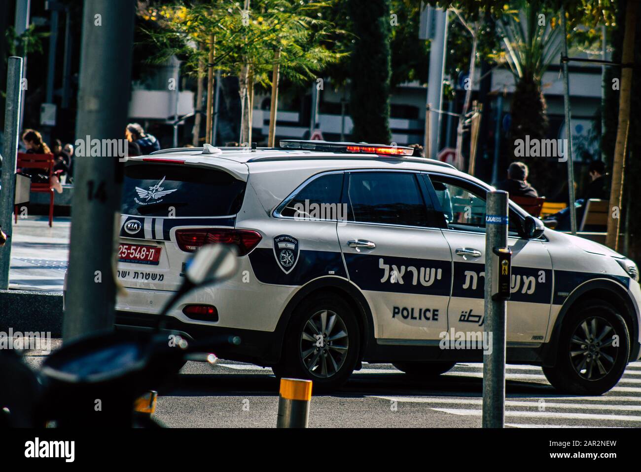 Tel Aviv Israel January 23, 2020 View of a Israeli police car rolling ...
