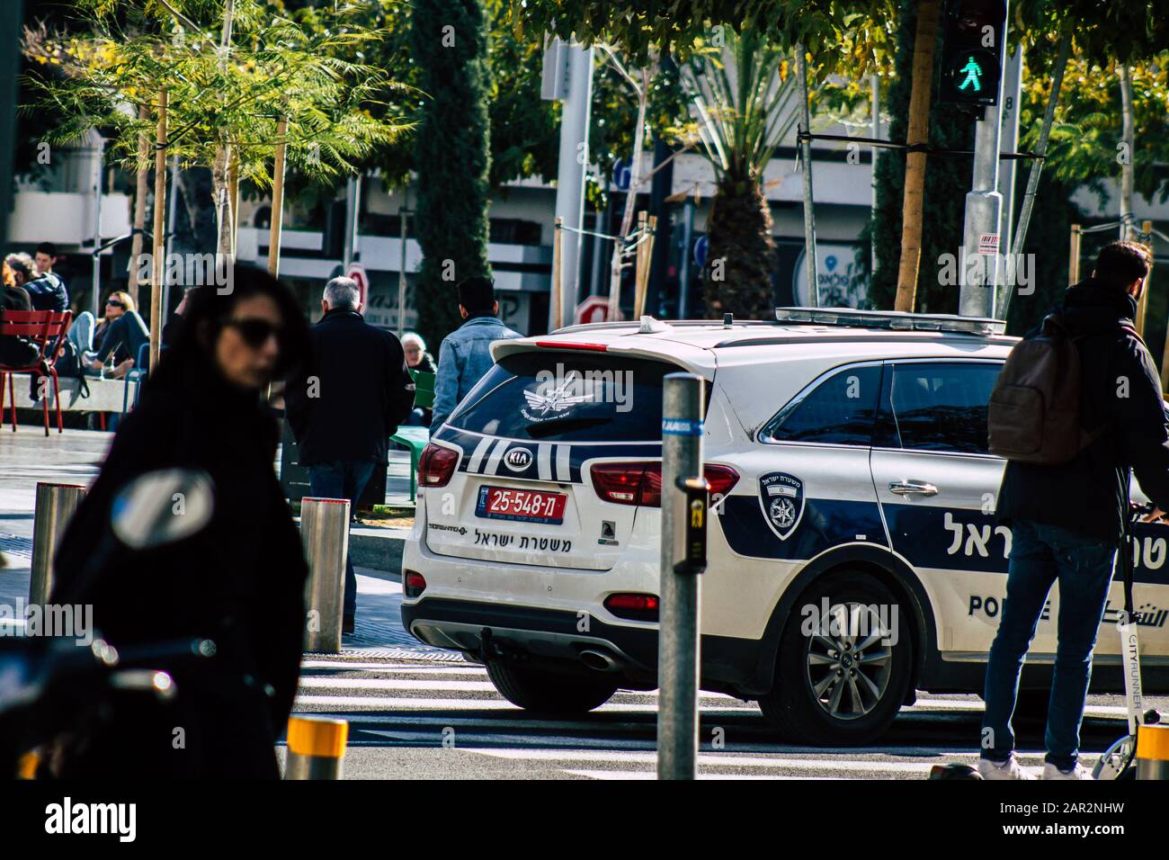 Tel Aviv Israel January 23, 2020 View of a Israeli police car rolling ...