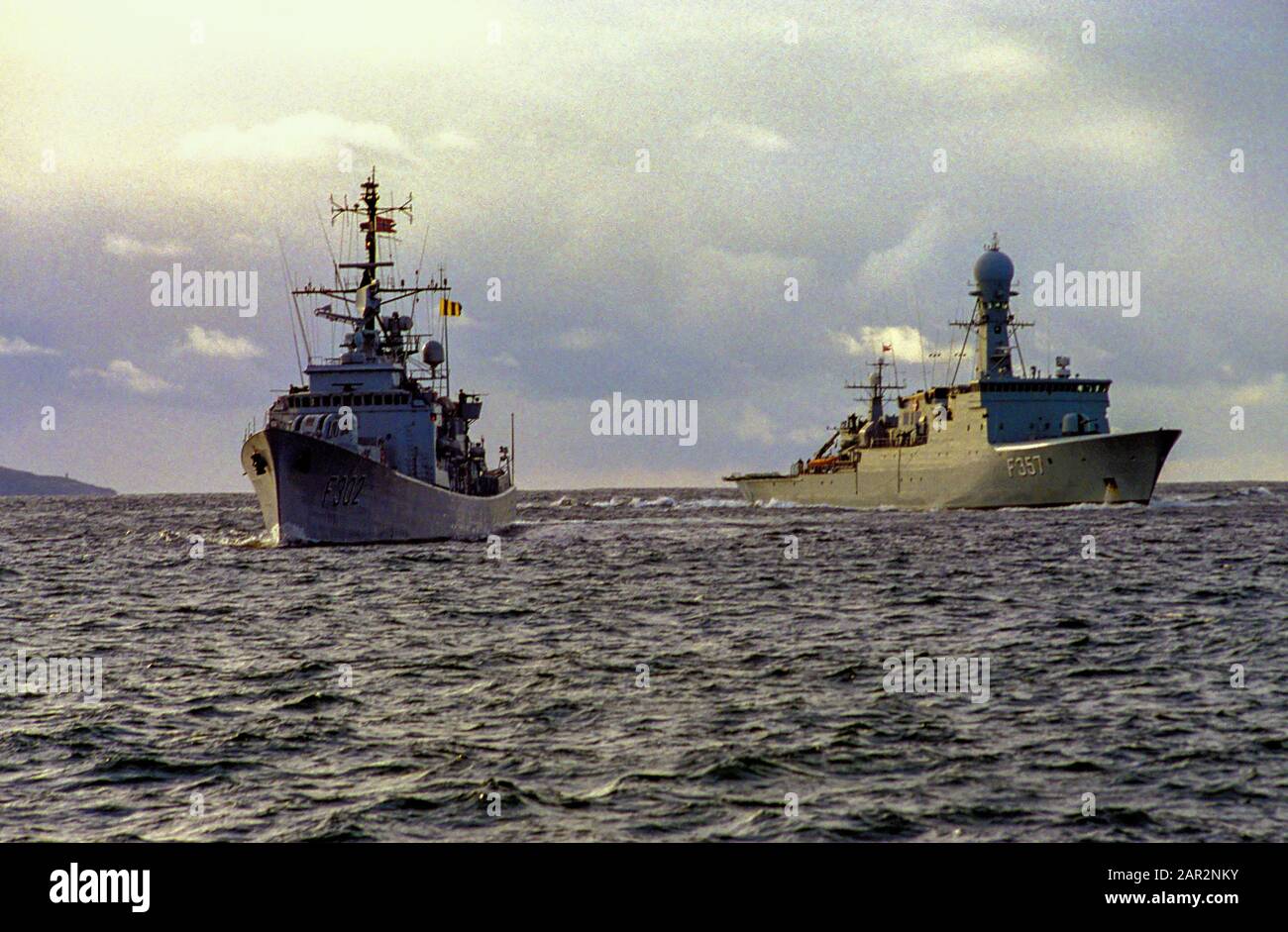 The Norwegian frigate (left) Trondheim in company with the Danish ...
