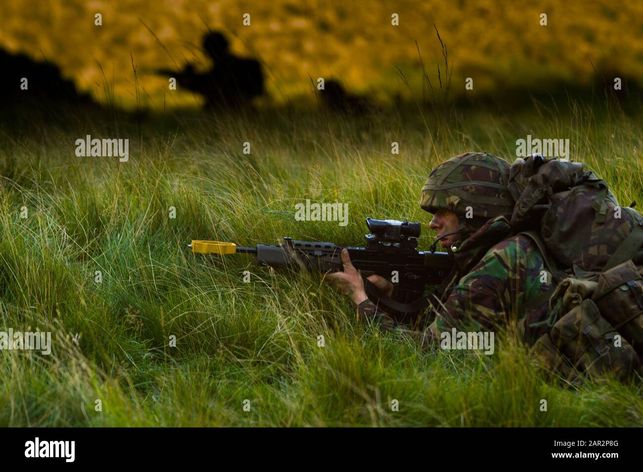 Territorial Army soldiers exercising in the Otterburn Training Area in ...