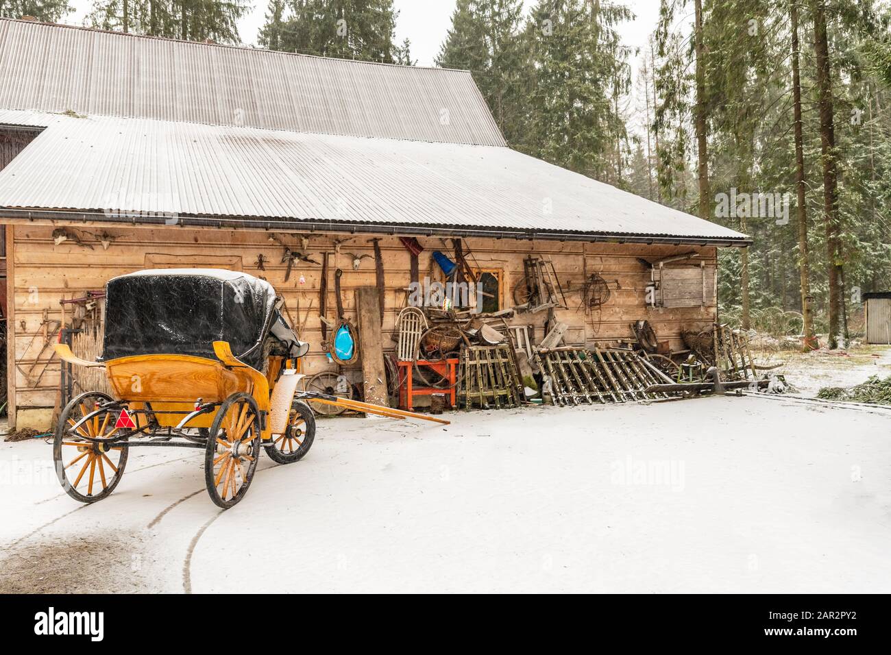 Old traditional highlander house facade with carriage, located near ...