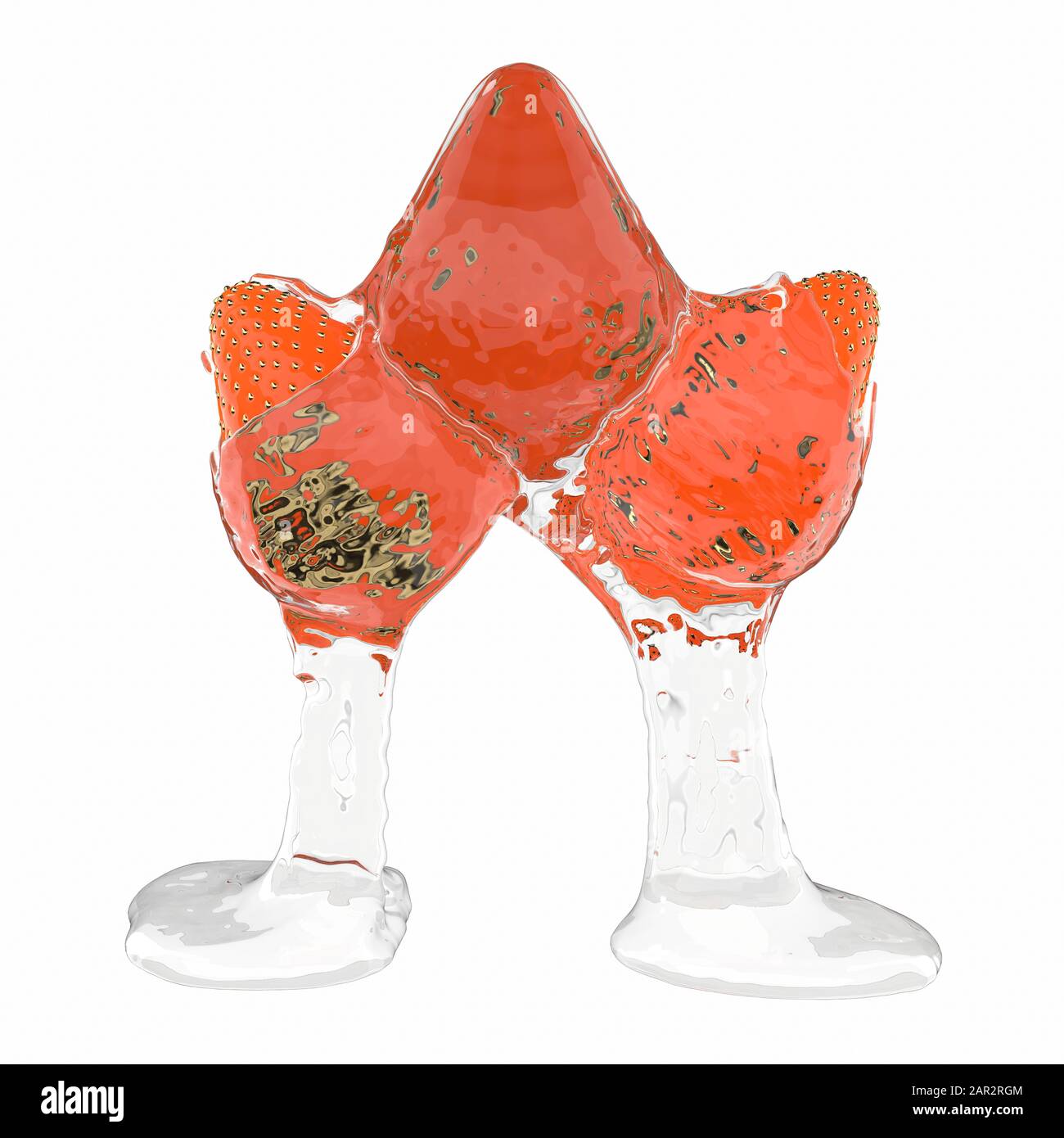 3 juicy and fresh strawberry berries which seeds are made of gold. With ...