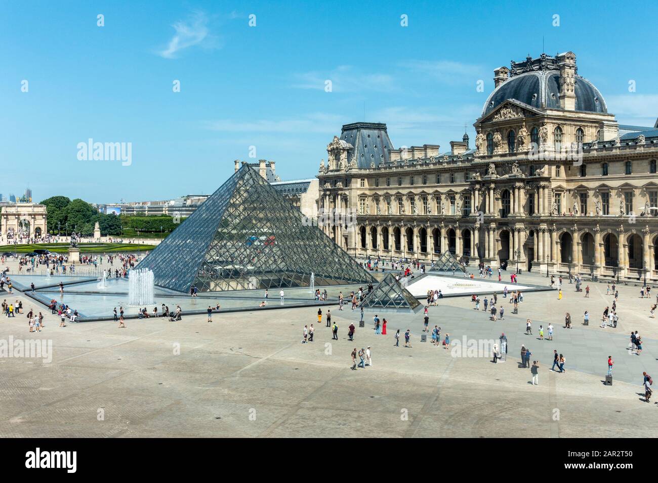 Elevated view of Cour Napoléon and entrance Pyramid, with Richelieu ...