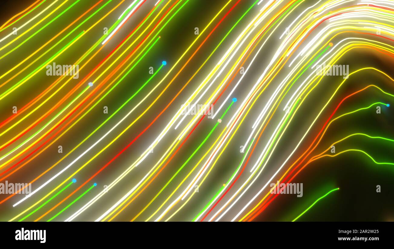 Neon glowing twisted cosmic lines on the surface of the planet ...
