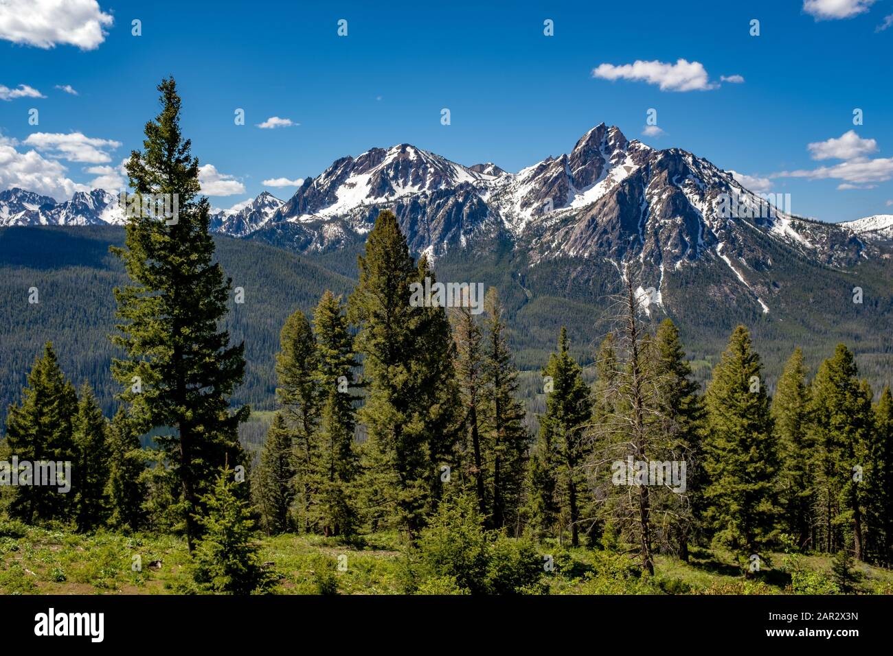 Tall Sawtooth mountain with snow on it in Idaho Stock Photo - Alamy