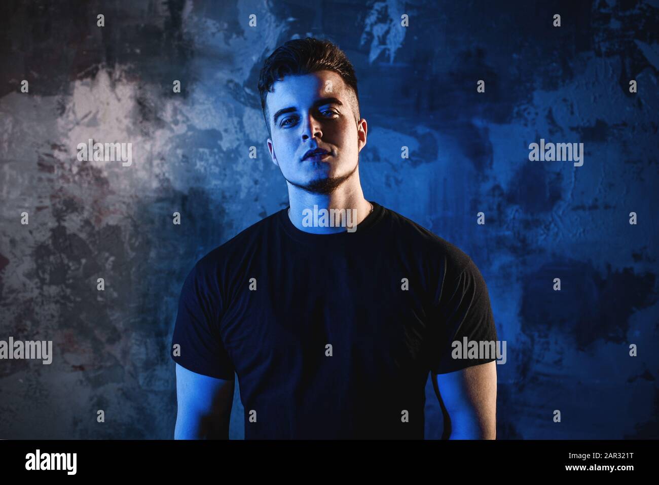 portrait of a man in neon light soft light Stock Photo - Alamy