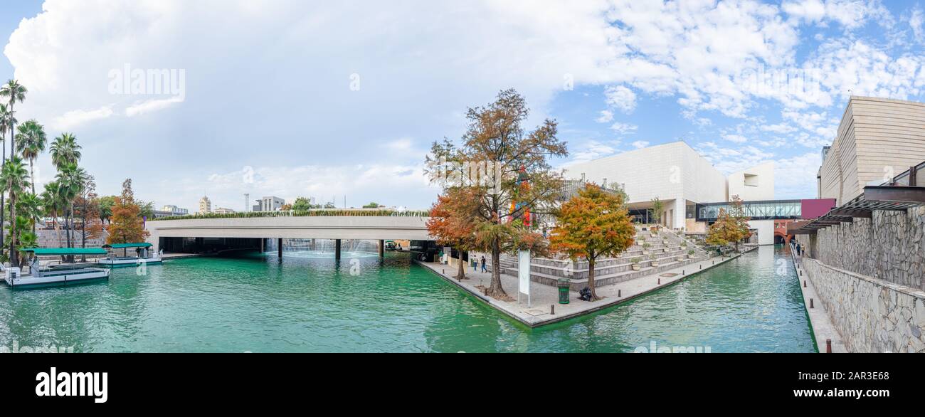 The Santa Lucia River Walk, in the Mexican city of Monterrey, Nuevo ...