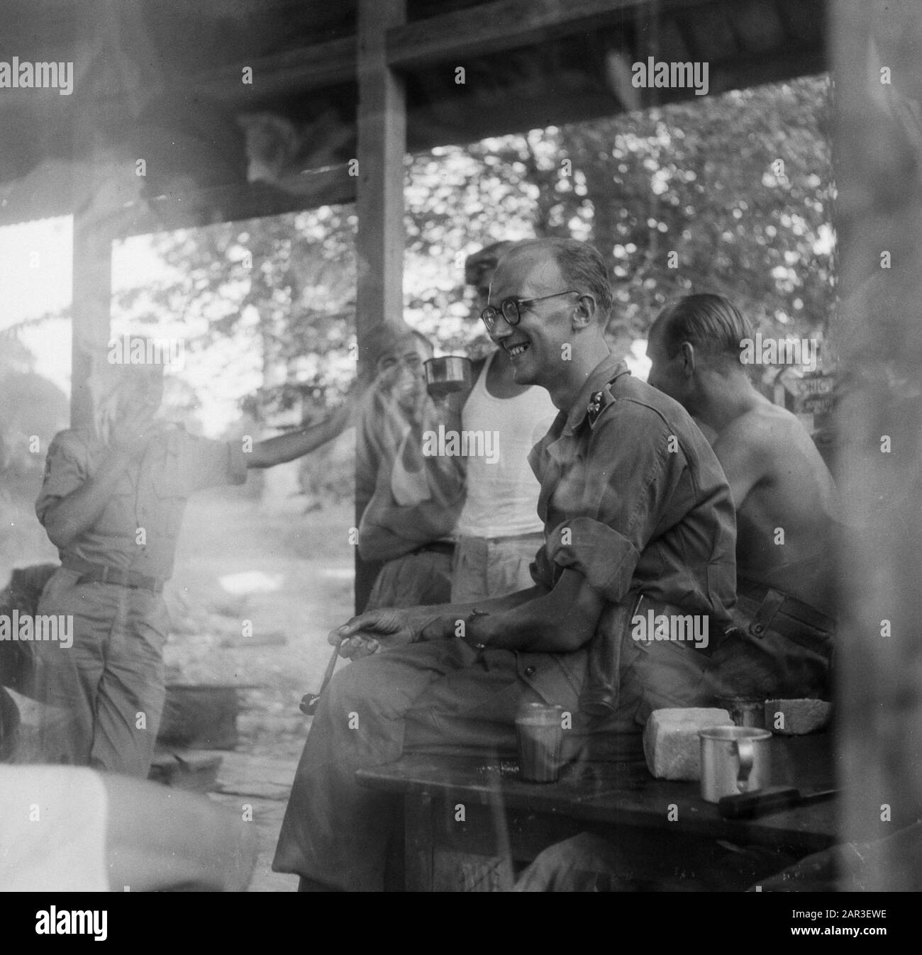 [Laughing Dutch soldiers during a tea break] Date: 1947 Location ...