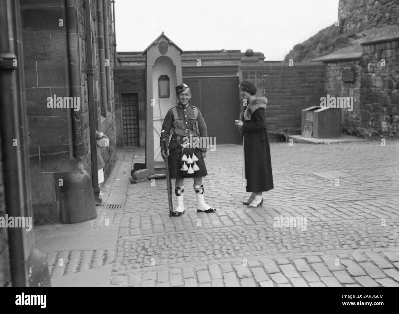 Scotland - Barracks Edinburgh Castle Soldier on guard with a passerby ...
