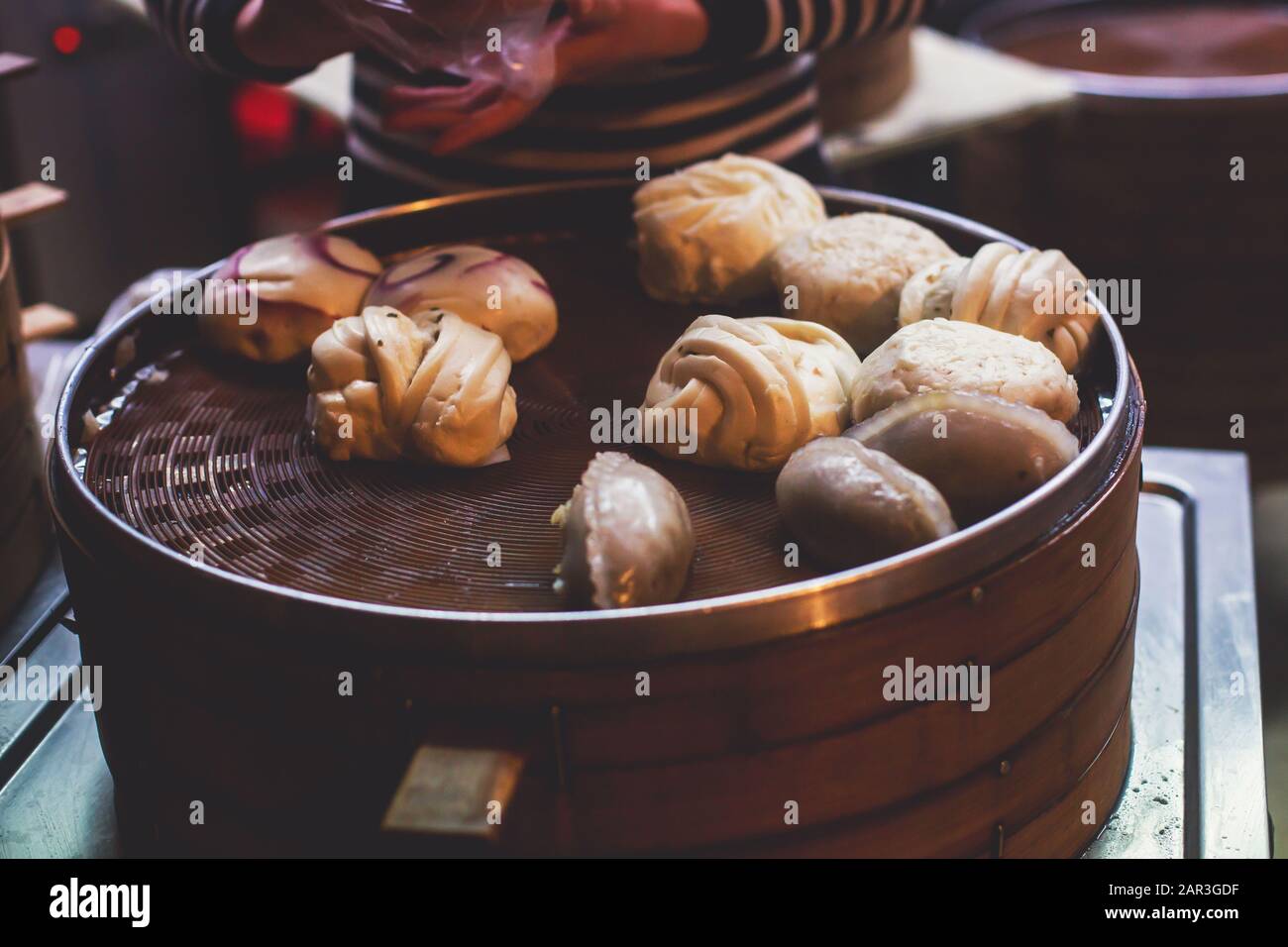 Assortment of different types of asian traditional street food in ...