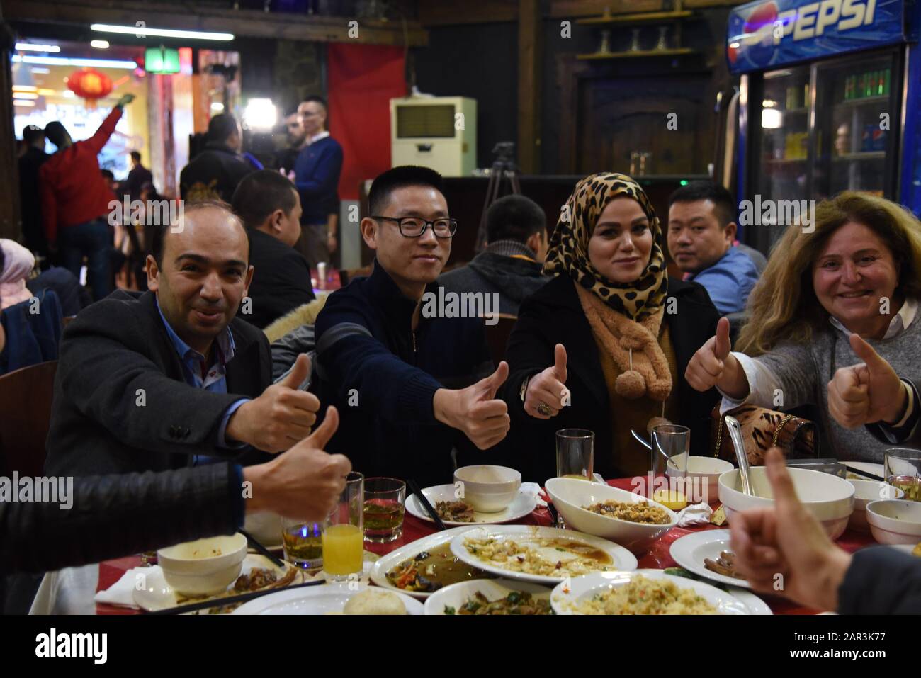 Damascus. 24th Jan, 2020. Some Syrians and their Chinese friends gather ...