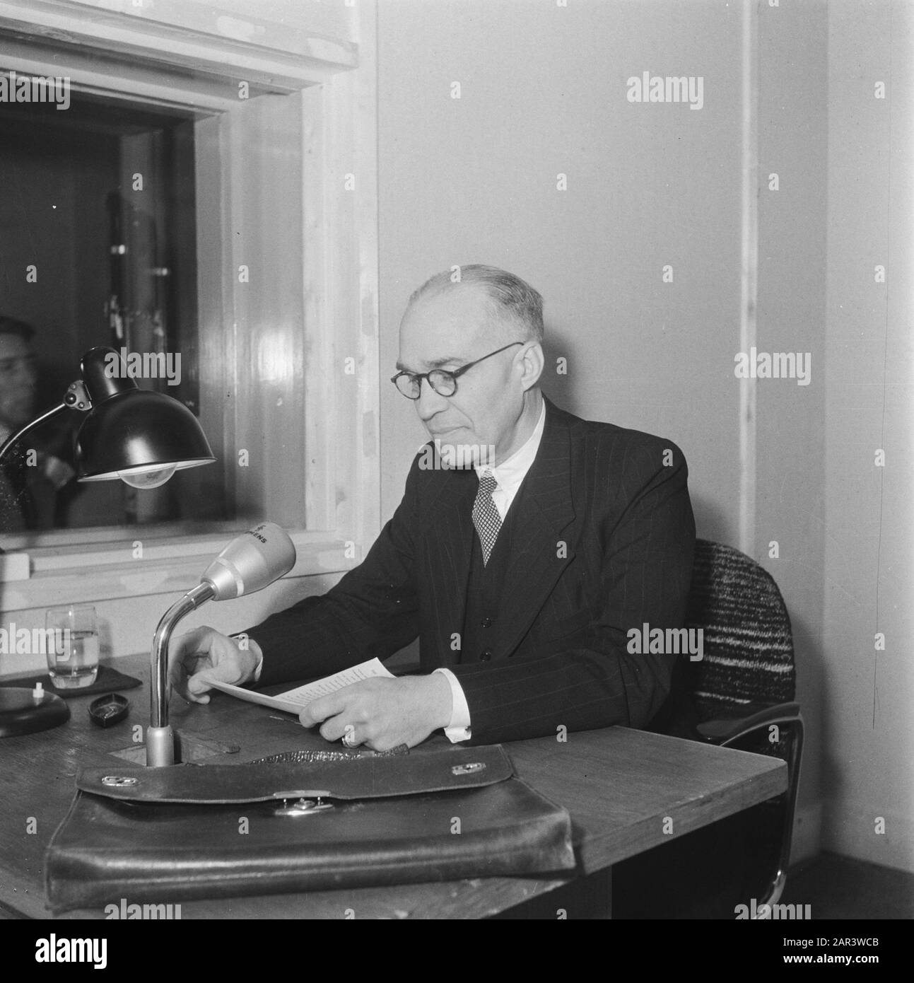 Minister Logemann in a radio studio Annotation: Probably on Friday 5 ...