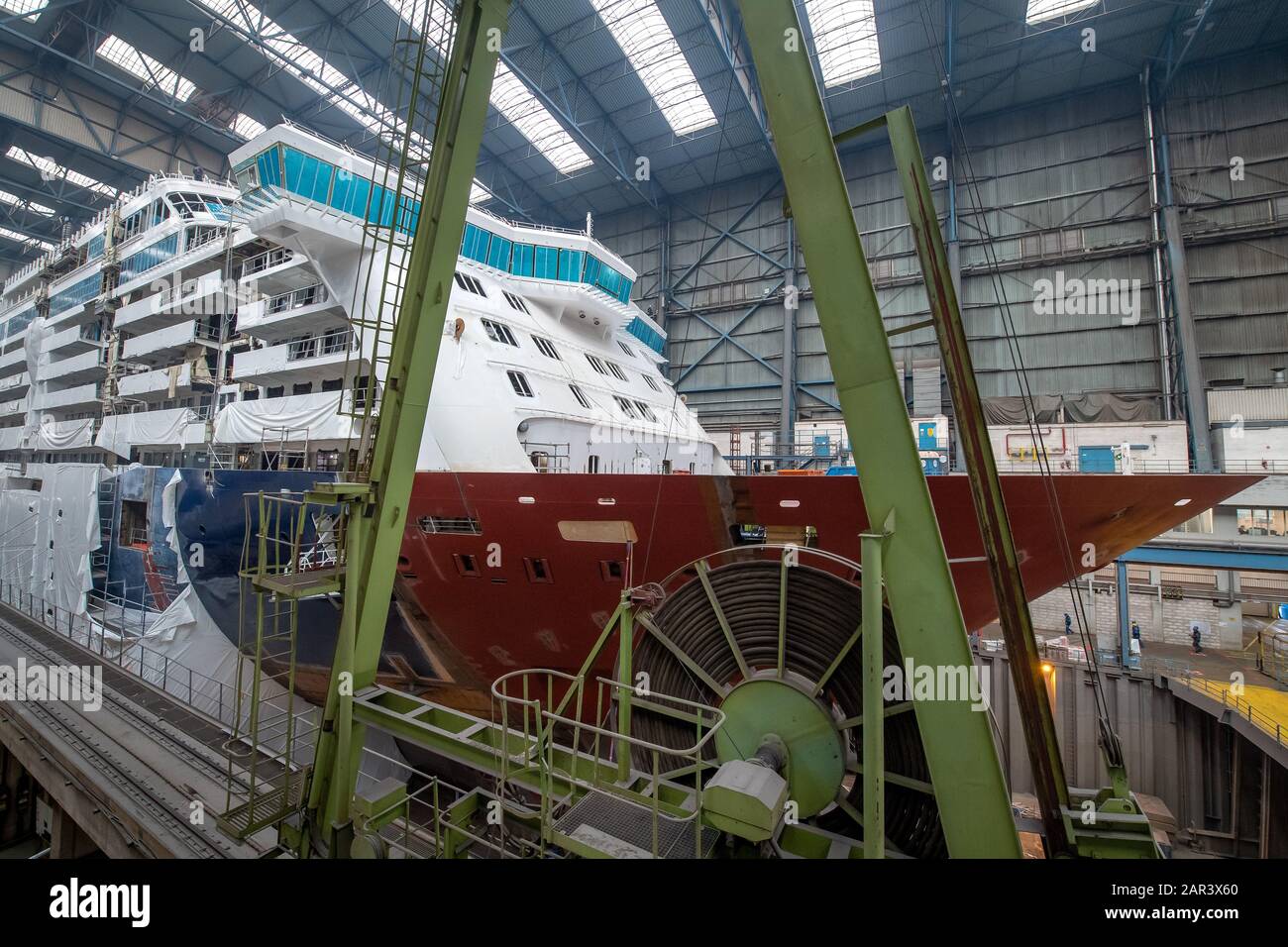Papenburg, Germany. 22nd Jan, 2020. At the Meyer shipyard work is being ...