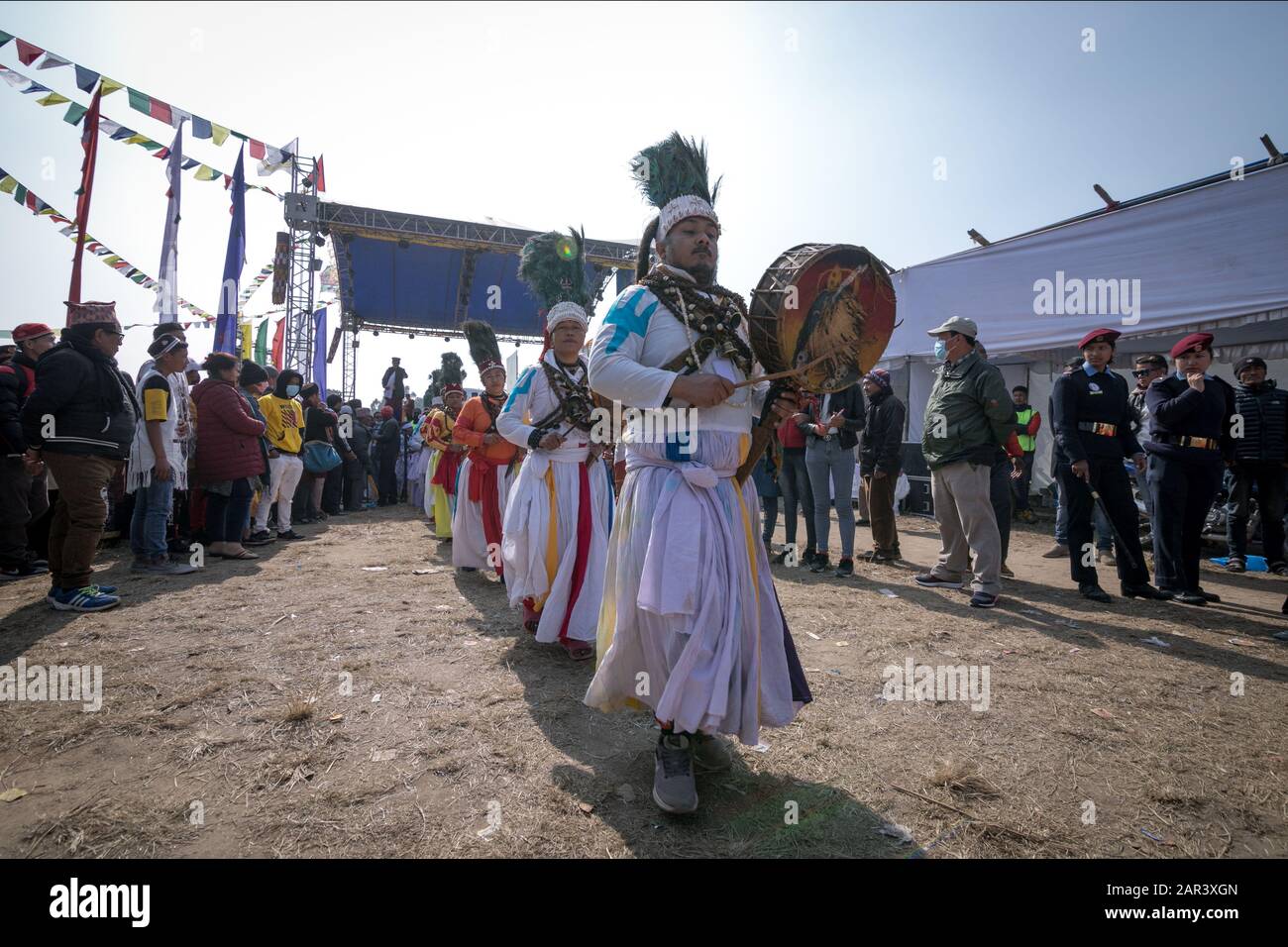 Kathmandu, Nepal. 25th Jan, 2020. Tamang people in traditional costumes ...