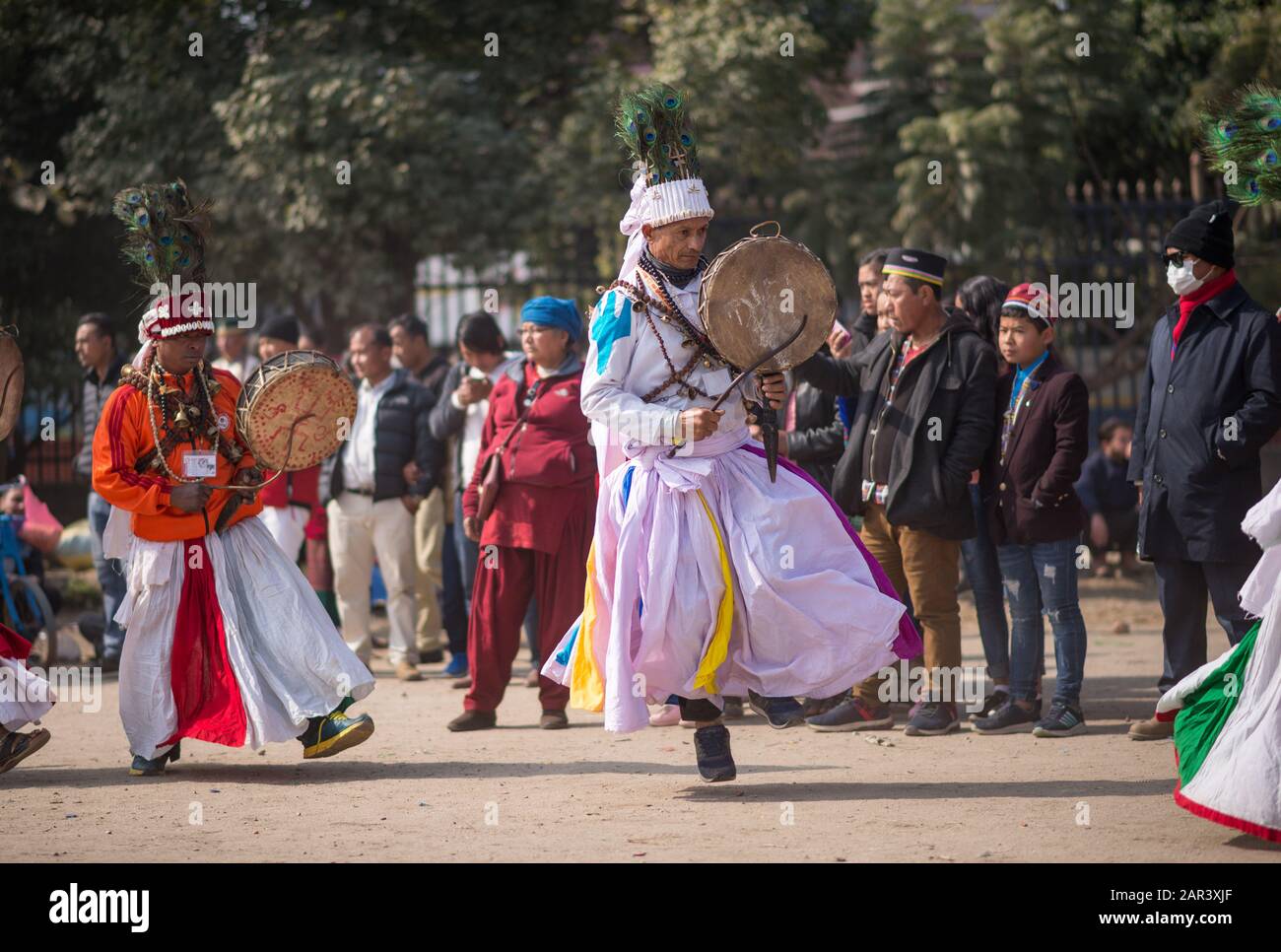 Kathmandu, Nepal. 25th Jan, 2020. Tamang people in traditional costumes ...