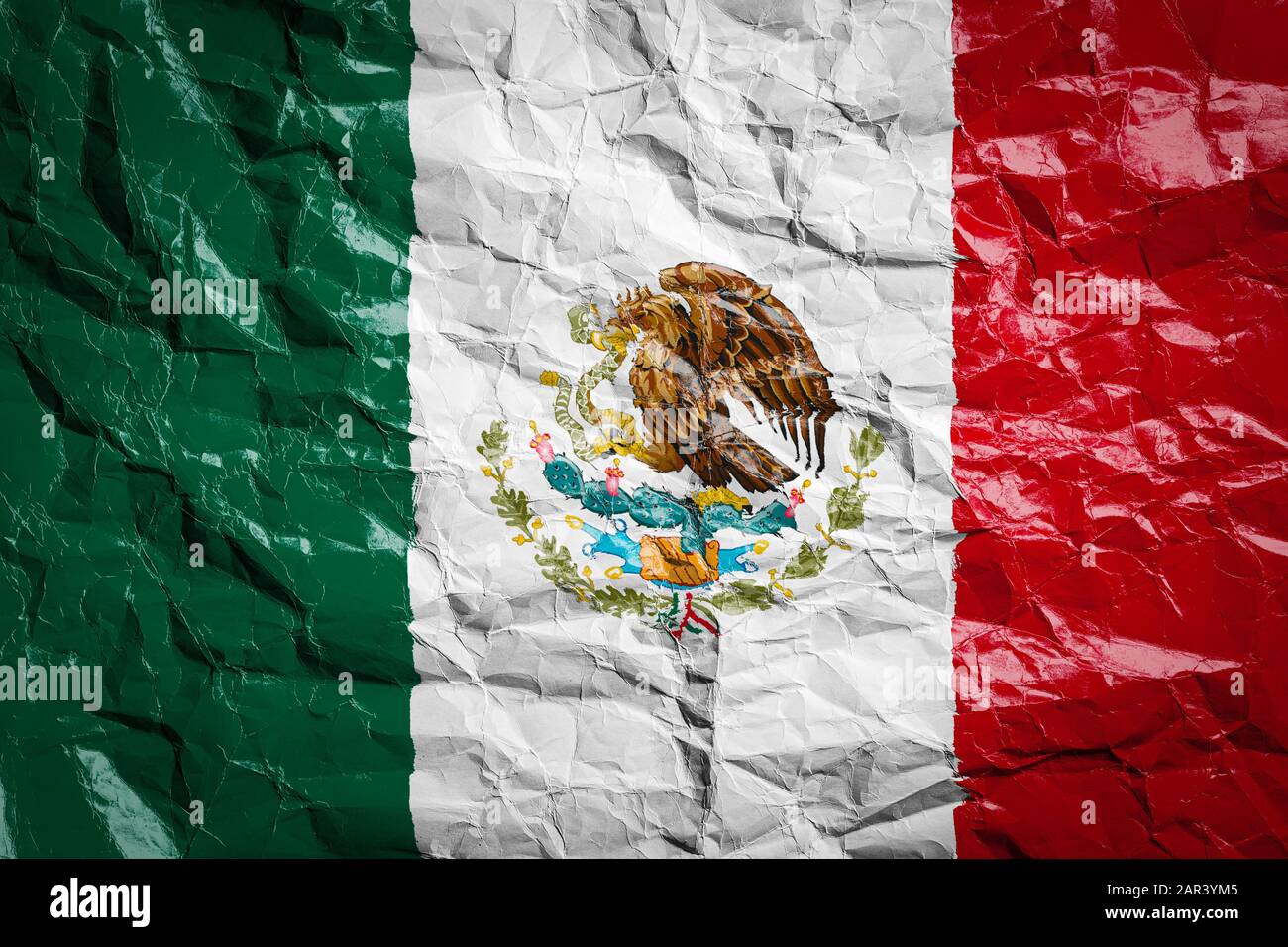 National flag of Mexico on crumpled paper. Flag printed on a sheet ...