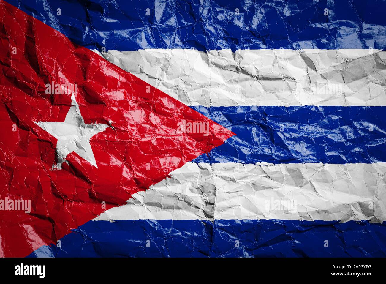 National flag of Cuba on crumpled paper. Flag printed on a sheet. Flag ...
